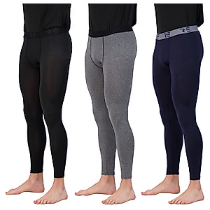 3 Pack: Men's Big and Tall Heavy Weight King Size Compression Pants Gym Running Skin Tights Leggings Athletic Workout Cycling Winter Thermal Cold Base Layer Long Johns Rash Guard - Set 4, 5X Tall