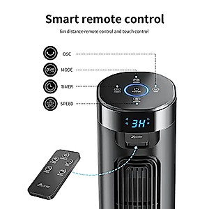 Tower Fan for Bedroom with Remote, 37" Oscillating Fan 21ft/s Velocity Quiet Tower Cooling Fan with 3 Speeds, 3 Modes, 8H Timer, Portable Bladeless Fan Space-Saving for Bedroom Living Rooms Office