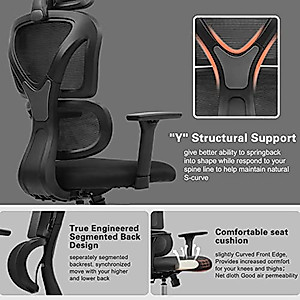 FelixKing Ergonomic Office Chair, Home Office Rolling Swivel Chair Mesh High Back Desk Chair with 3D Adjustable Armrest & Lumbar Support, Swivel Computer Chair with Headrest (Black)