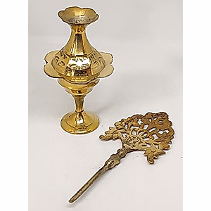 Sharvgun Islamic Brass Surmadani Antique Bottle Hand Pot Women Accessories Eyeliner Kajal Holder Case Vintage Engraved Crafted Wedding Party with Surma-5.5 Inch