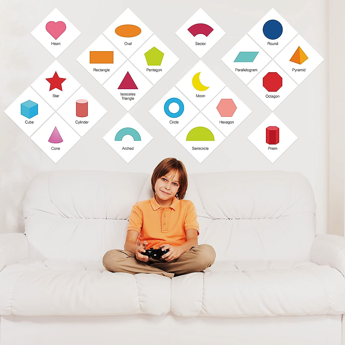 20 Pieces Shapes Wall Decals Stickers for Kids Removable Wall Vinyl Decals Kids Nursery Educational Wall Stickers for Preschool Classroom Toddlers Bedroom Playroom Wall Decorations