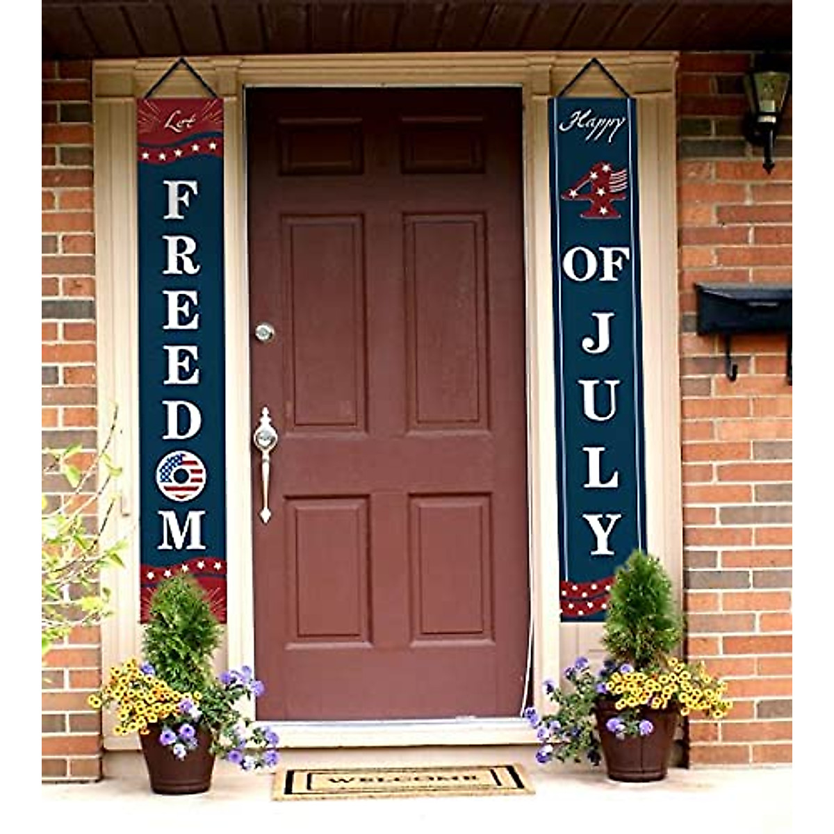 Patriotic Soldier Porch Sign Welcome Banners, American Flag Decoration Patriotic Decor Party Supplies for -4th of July Memorial Day Independence Day Labor Day Hanging Banner Yard, Red and Navy