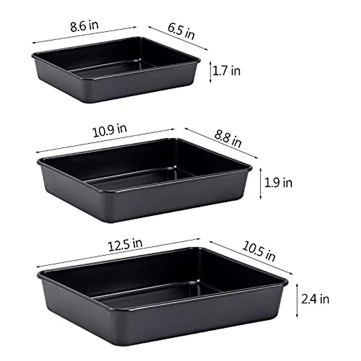 CAMOFOXIN Nonstick Roasting Pan, Deep Baking Pan Set, Large Cake Pan Sets for Oven, 3-Piece Brownie Pan （Black）