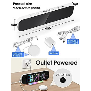 Cadmos Super Loud Vibrating Alarm Clock with Bed Shaker,Large LED Digital Display,Night Light,Ideal for Heavy Sleepers Adults,Hearing Impaired Deaf,Kids,Teens,Living Room,Bedrooms(White)