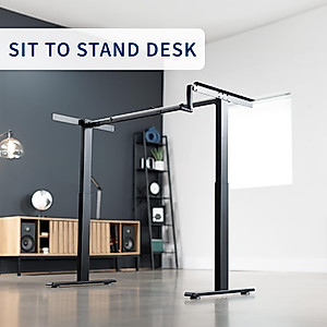 VIVO Black Manual Height Adjustable Stand Up Desk Frame with Hand Crank System, Ergonomic Standing 2 Leg Workstation, DESK-V101M