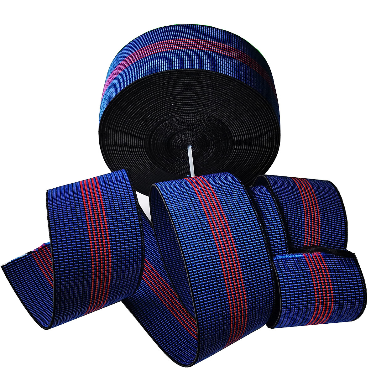 70 Ft Heavy Duty Sofa Elastic Webbing,Contiunous Long Durable Strong Elasticity Dark Blue and Red,2.76" Wide,Upholstery Webbing,Couch Sitting Belt Replacement,Upholstery Materials Elasbelt (70)