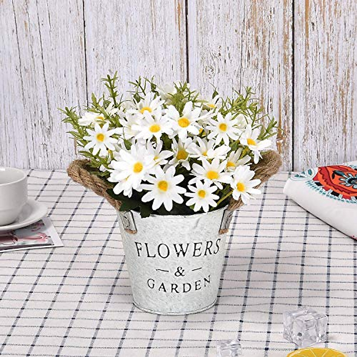 Artflower Artificial Daisy Pot Artificial Daisy Bouquet with Vase Silk Daisy Arrangements Bonsai for Home Office Wedding Party Stage Centerpieces Windowsill Decor, White