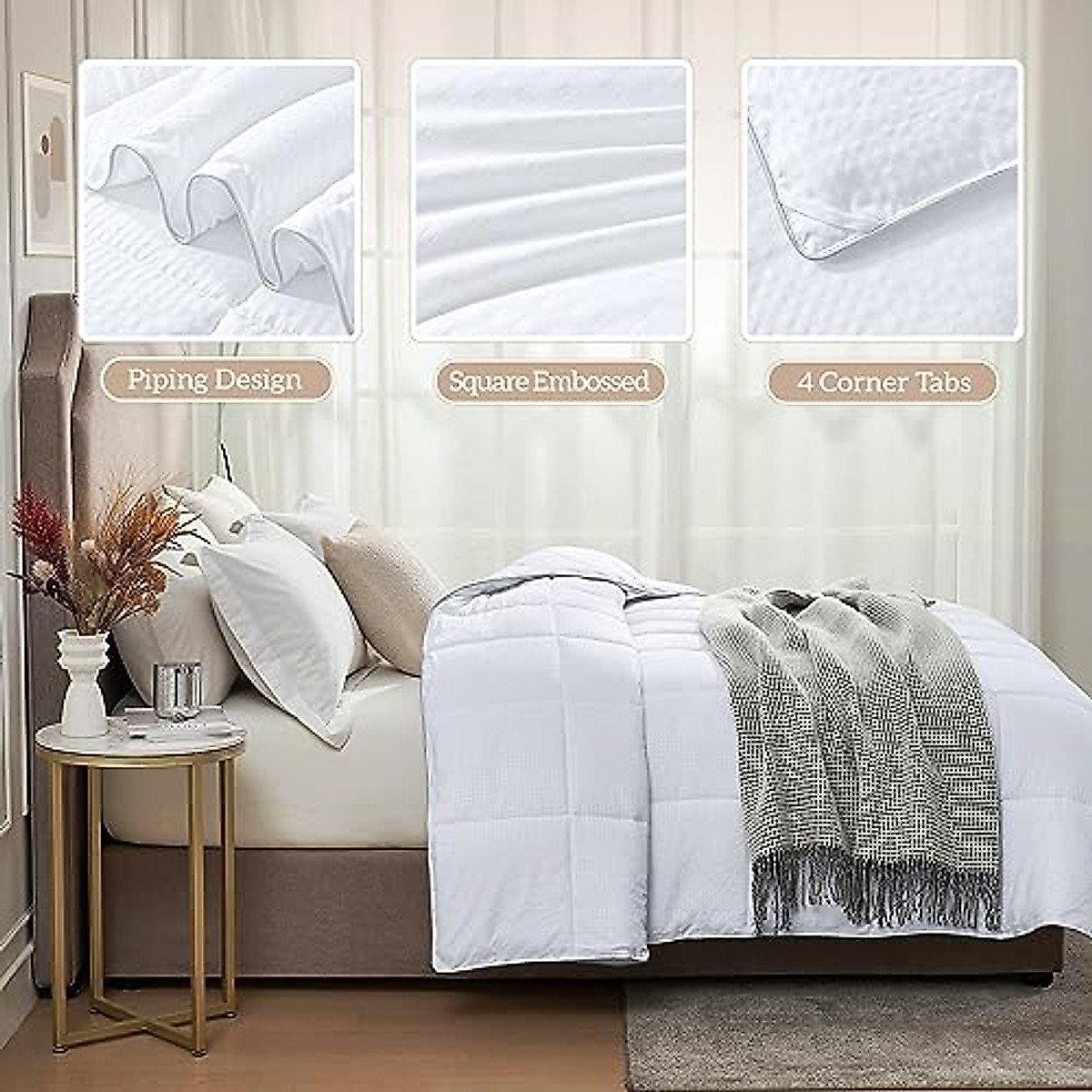 Homelike Moment Comforter Duvet Insert California King White Lightweight Down Alternative Bed Blanket All Season Microfiber- Summer Square Embossed Comforters