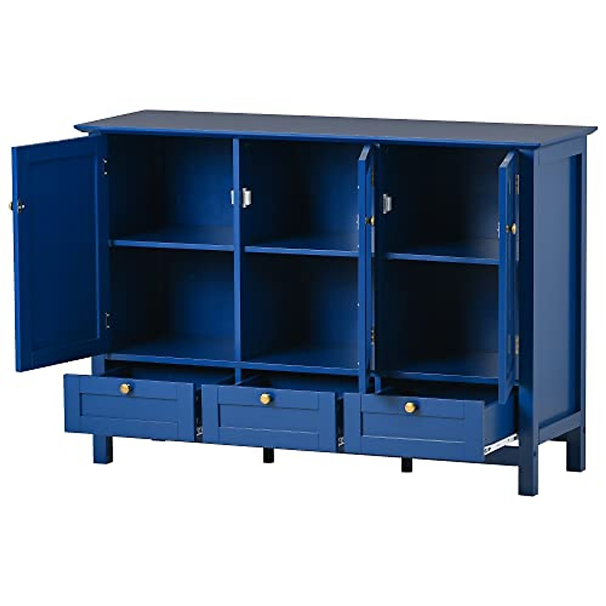 Quarte Modern Storage Cabinet, 44.9'' Console Table w/ 2 Doors, 3 Drawers and Adjustable Shelves, Buffet Sideboard for Kitchen Dining Room Hallway (Blue-02)