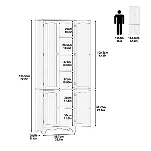 Function Home 72" Kitchen Pantry Cabinet, Freestanding Storage Cabinet, Tall Food Pantry with Doors and Adjustable Shelves, Utility Floor Cabinet for Kitchen Dining Living Room Bathroom, White