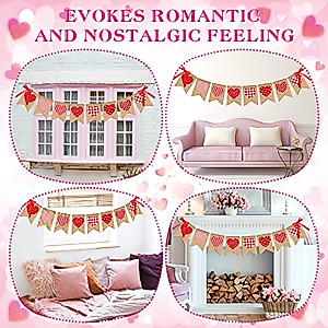 Valentine's Day Banners Valentine Burlap Banner Heart Burlap Banner Heart Banner Garland Valentines Day Decorations with Bows for Wedding Anniversary Birthday Party Decorations Supplies