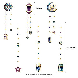6 pcs Purple Blue Gold Ramadan Garland Kit with Lantern Crescent Moon Star for Ramadan Party Decoration Hanging EID Banner Streamer Decorations Islamic Birthday Bday Wedding Party Supplies