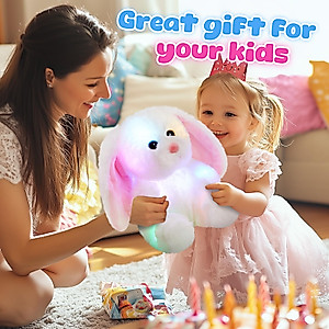 BSTAOFY 8'' Easter Light up White Bunny Soft Plush Toy LED Rabbit Lop Ear Night Light Stuffed Animals Easter Birthday Valentines Day Easter Christmas Festival Gift for Kids Toddlers