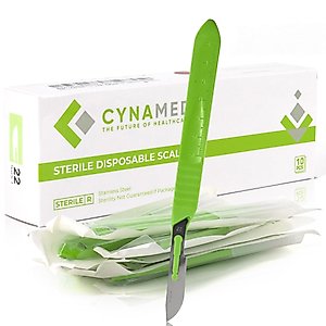 CYNAMED # 22 Disposable Scalpel with Plastic Handle - Sterile Single Blade Razor for Dermaplaning, Dissection, Podiatry, Professional Grooming, Acne Removal - Surgical Stainless Steel Tool - Box of 10