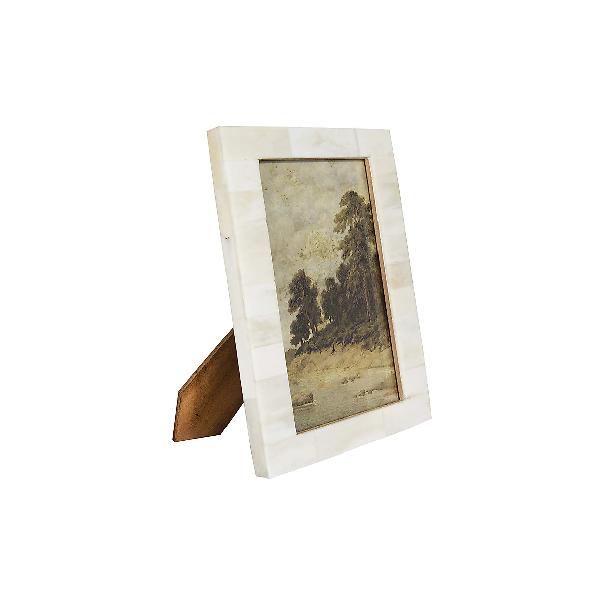 Creative Co-Op White Resin Photo Frame with Beige Accents (Holds 5" x 7" Photo)