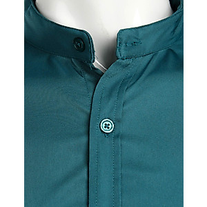 ZEROYAA Mens Hipster Solid Slim Fit Long Sleeve Mandarin Collar Dress Shirts ZLCL08 Teal Large