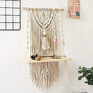 Latysun Macrame Wall Haing Shelves,Macrame Shelves Boho Shelves,Macrame Wall Decor Wall Hanging Plant Hanger,Boho Wall Decor for Bedroom,Bathroom,Living Room (A)