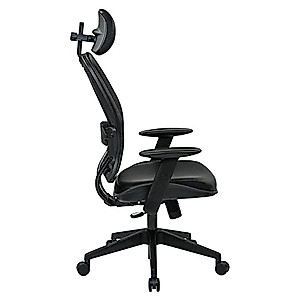 SPACE Seating Professional AirGrid Dark Back and Padded Black Eco Leather Seat, 2-to-1 Synchro Tilt Control, Adjustable Arms and Tilt Tension with Nylon Base Executives Chair with Adjustable Headrest