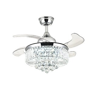 NOXARTE 36 Inch Crystal Ceiling Fan, Modern Fandelier LED Dimmable with Remote and APP, Reverse Motor for Living Ding Room Bedroom