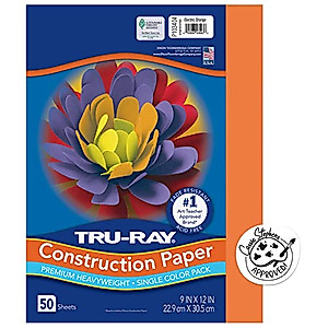 Tru-Ray Heavyweight Construction Paper, Electric Orange, 9" x 12", 50 Sheets