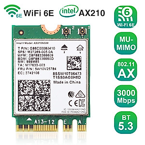 AX210NGW WiFi Card, WiFi 6E 802.11ax Wireless Card Intel AX210 NGW Bluetooth 5.3 Tri-Band 5400Mbps Network Adapter Wireless Module Expand to 6GHz for Laptop Support Windows 10/11 (64bit) M.2/NGFF