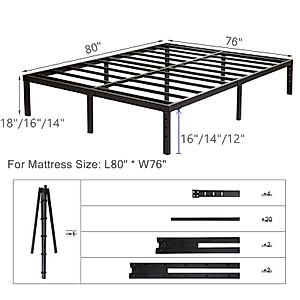 Wulanos King Size Bed Frame with Steel Slats Support, Sturdy and Durable, No Box Spring Needed, 16 Inch High 3500lbs Heavy Duty Metal Platform Frames with Storage, Noise-Free, Black