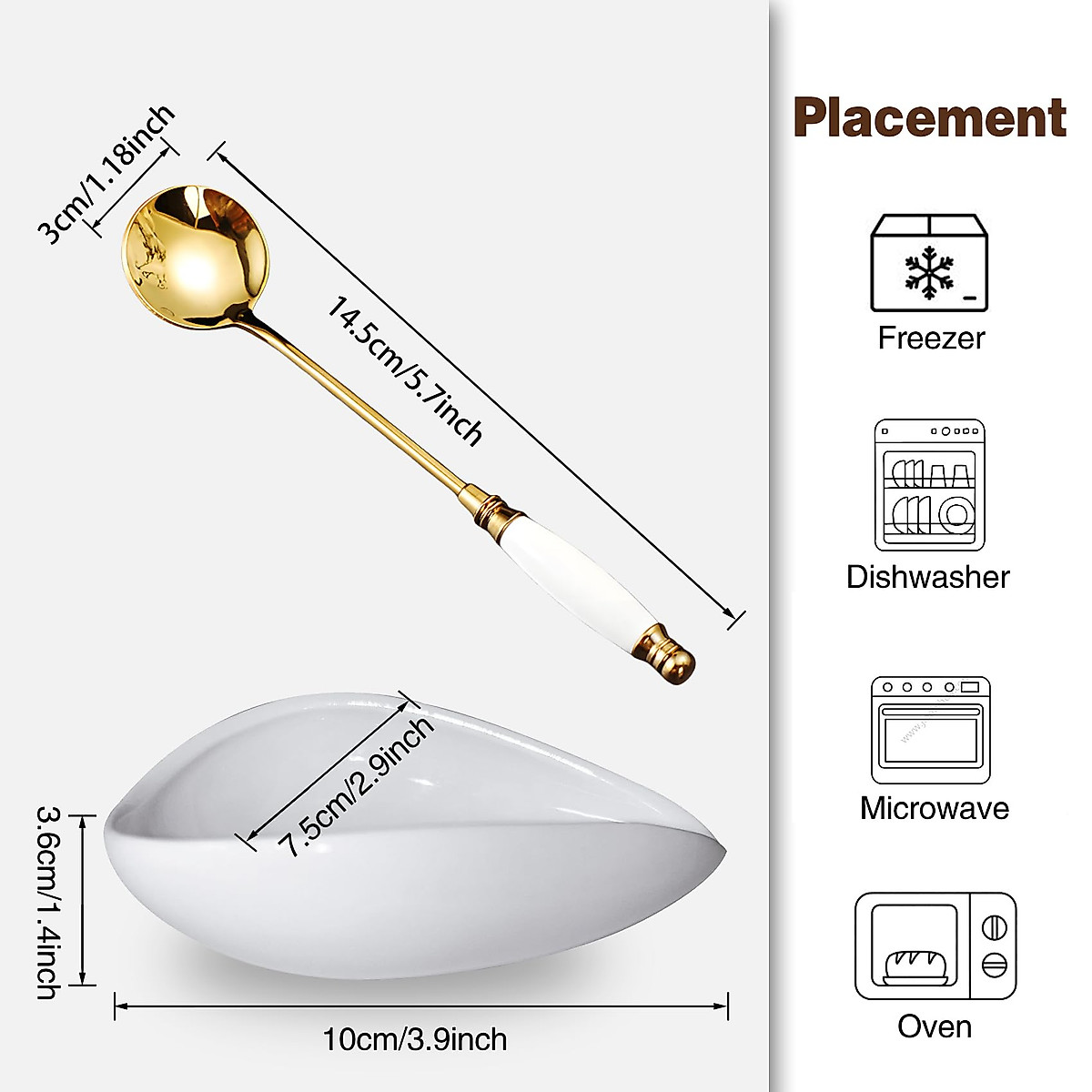 Coffee Spoon Rest with spoon,Mini Coffee Spoon Holder,Small Ceramic Spoon Rest for Coffee Stirrers,Teaspoon,Bar Spoon,Coffee Bar Accessories,(ceramic Coffee Spoon Rest & White Handle Gold Round Spoon)