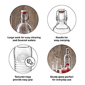 Bormioli Rocco Officina Water Bottle | 37.25 oz, Italian Glass Pitcher | Airtight Seal & Metal Clamp | Easy To Carry Handle, Dishwasher Safe & Eco-Friendly | Safe For Infused & Carbonated Drinks