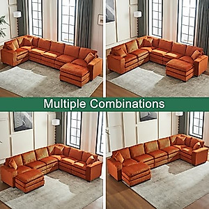 Extra Wide Seat Oversized Convertible Modular Sectional Sofa, Free Combination Reversible Sleeper Couch with Movable Ottoman, 7 Seater Corner Sofa&Couches for Living Room, Office, Spacious Space