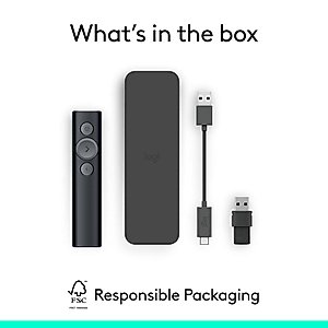 Logitech Spotlight Presentation Remote - Advanced Digital Highlighting with Bluetooth, Universal Presenter Clicker, 30M Range and Quick Charging – Black