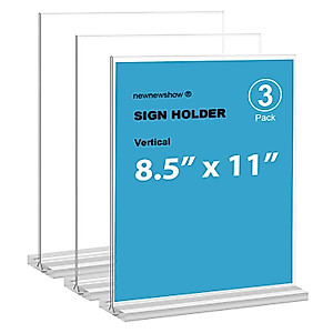 NEWNEWSHOW® 8.5x11 Acrylic Sign Holder 3 Pack Vertical Double-Sided Display (Optional 8.5x11 8.5x5.5 5x7 Horizontal and Vertical)