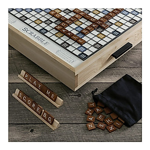 WS Game Company Scrabble Luxe Maple Edition with Rotating Solid Wood Cabinet