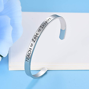 CERSLIMO Teacher Thank You Gifts for Women Bracelets- Teach Love Inspire Cuff Bangle Graduation Appreciation Back to School End of Year Christmas Gifts, Retirement Gifts for Teacher