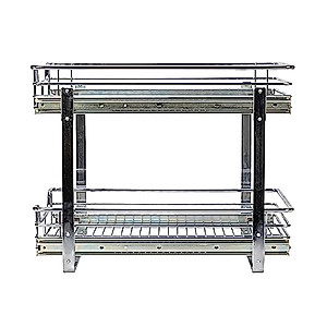 Household Essentials Glidez Slide Out Cabinet Organizer, 14.5” Wide, Durable Chrome-Plated Steel Frame, Dual Baskets and Smooth Glides, Heavy-Duty and Space-Optimizing, Simple Assembly and Installation, Chrome