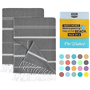 Utopia Towels Pack of 2 Turkish Beach Towel (40x72 Inches), Oversized 100% Cotton Sand Free Lightweight Absorbent Quick-Dry Beach Blanket, Extra Large Turkish Bath Towels for Travel and Pool (Grey)