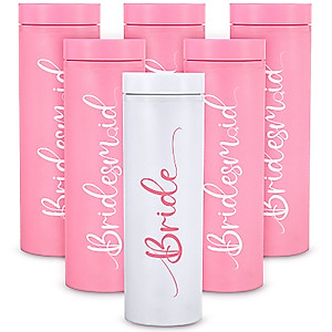 Gerrii 6 Sets Bridesmaid Proposal Gifts 15 oz Plastic Bridesmaid Cups Pink Bridesmaids Tumbler with Lids and Straws Water Bottle for Engagement Wedding Bridal Bachelorette Party