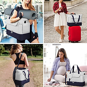 Gym Bag for Women, Sports Travel Duffel Bag with USB Charging Port, Weekender Overnight Bag with Wet Pocket and Shoes Compartment, Carry On Tote Bag Gym Yoga Duffel Bag for Men Women