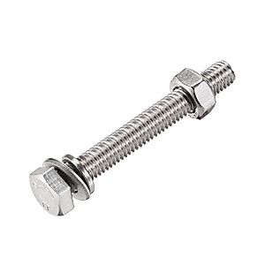uxcell M6 x 50mm Hex Head Screws Bolts, Nuts, Flat & Lock Washers Kits, 304 Stainless Steel Fully Thread Hexagon Bolts 6 Sets