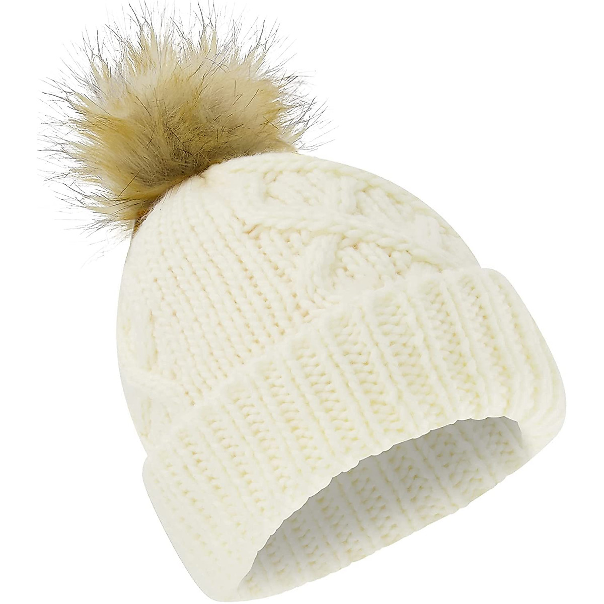 Baby Hats Newborn - Toddler Winter Baby Hat and Mitten Set Boy and Girls Baby Winter Hat Fleece Lined 0-6 Months (Ivory)