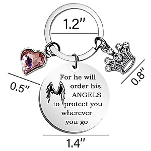 Bible Verse Keychain Christmas Religious Faith Gifts for Women Men - Prayer Christian Keyring for him her Bible Verse - for He Will Order This Angels to Protect You Wherever You Go
