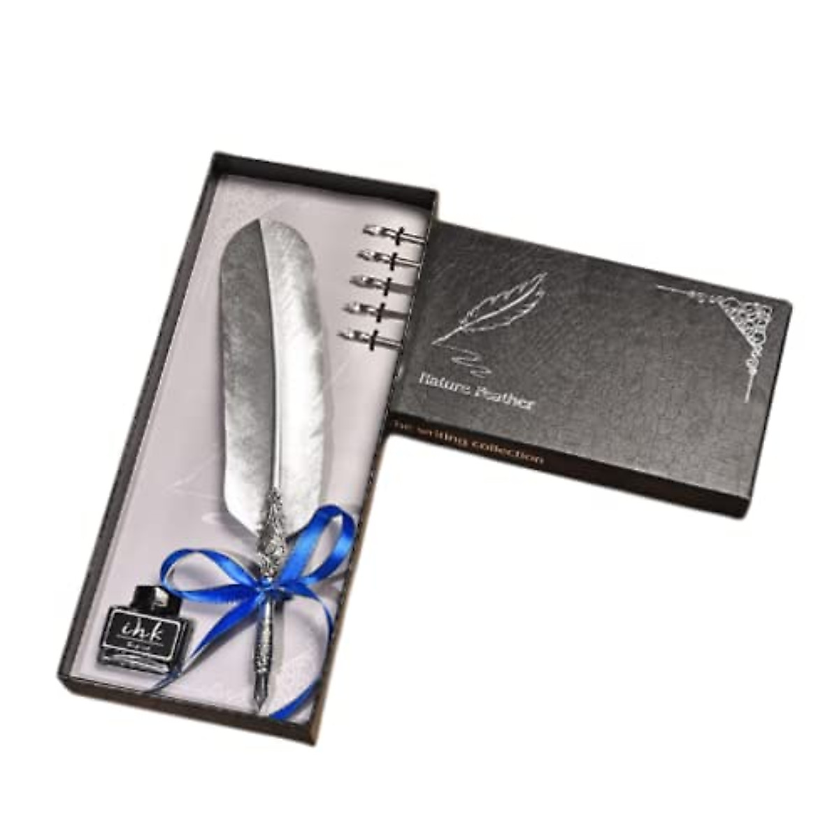 Quill Pen and Ink Set Vintage Feather Pen Dip Pen Set Crane Notebook Set for Friends and Family, White A