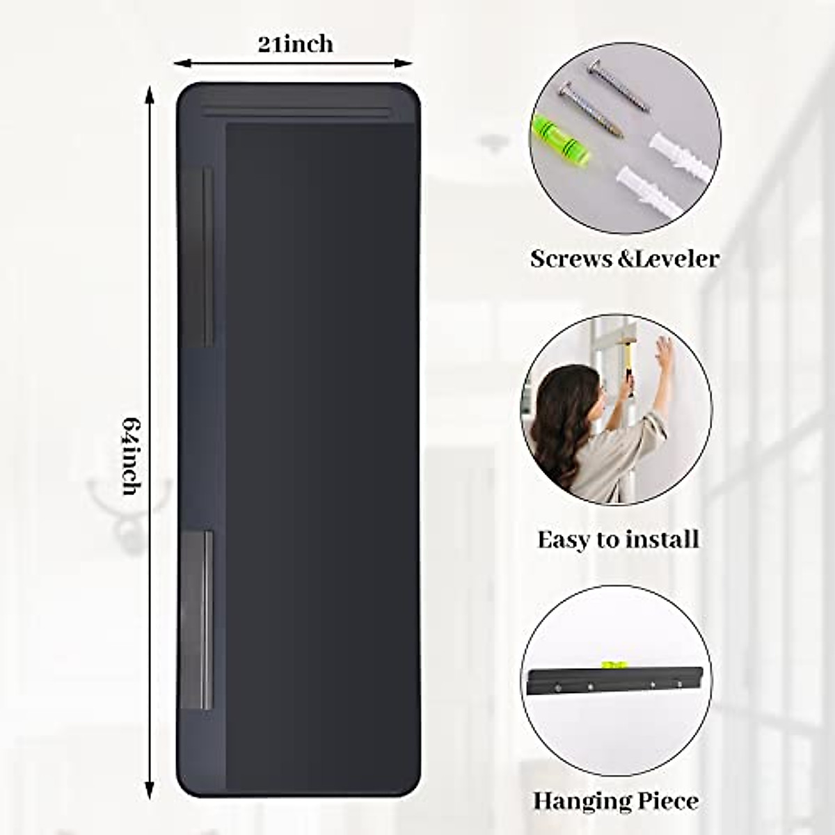 VooBang Full Length Mirror Deep Framed 21x64 Inch Floor Stand, Leaning or Dressing Modern Sleek and Chic Design Ideal for Bedroom, Closet, or Entryway Black