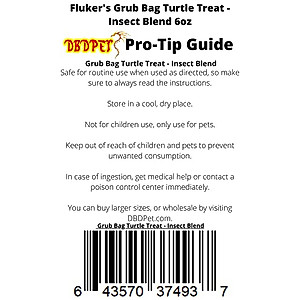 Fluker's Grub Bag Turtle Treat Insect Blend Dry Food 6oz - Includes Attached DBDPet Pro-Tip Guide