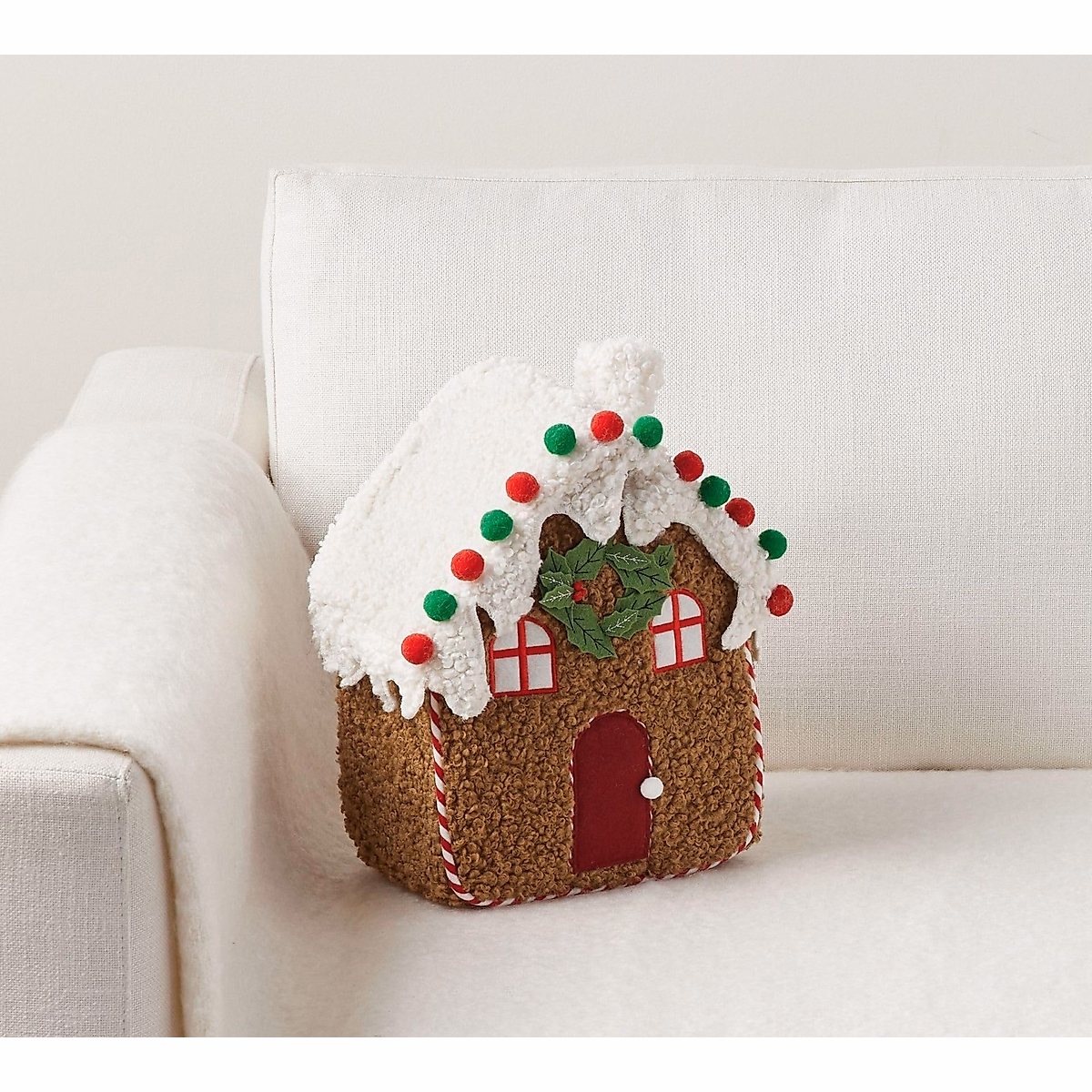 LONGRUSH Gingerbread House Merry Christmas Throw Pillow