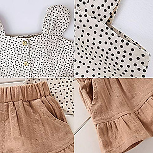 TIBE PINCESS Toddler Baby Girl Summer Clothes Polka Dot Tank Tops Blouses+Linen Ruffles Shorts Clothing Sets Outfits Beige 18-24 Months