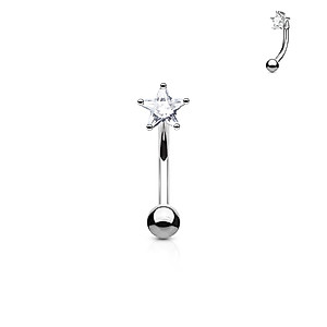 3mm Star CZ Prong Set Top 316L Surgical Steel WildKlass Eyebrow Rings/Curved Barbells (Clear)