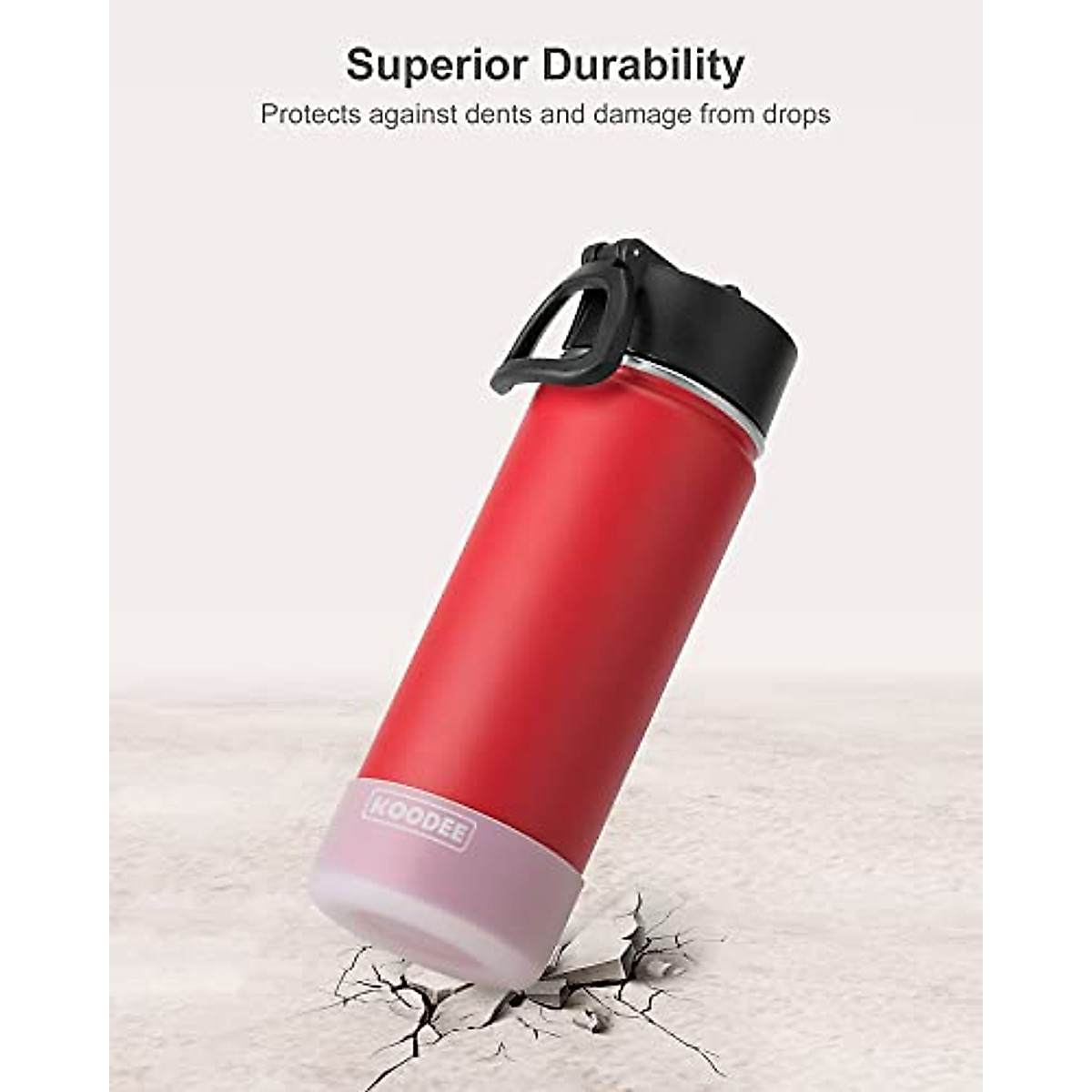koodee Kids Water Bottle Stainless Steel Double Wall Vacuum Insulated Wide Mouth Flask, 16 oz Water Bottle for School (Canyon Red)