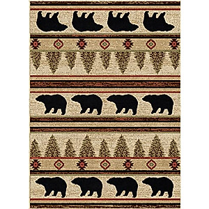 Rustic Lodge, Bear Cabin 5x7 Area Rug, 5'3"x7'3" Multi 7482