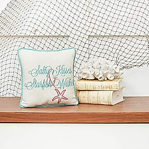 C&F Home 10" Embroidered Salty Kisses Starfish Wishes Throw Pillow Decorative Cotton Beach Inspirational Quote Ocean Coastal Small Throw Accent Seashore Pillow Decor Decoration 10 x 10 Multi
