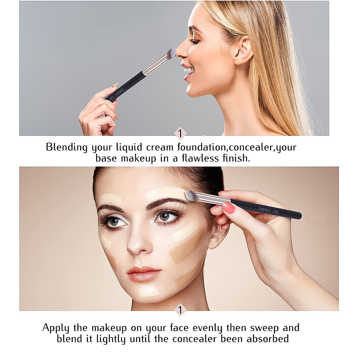ENERGY Angled Flat Concealer Brush Under Eye Concealer Nose Contour Brush for Bronzer Liquid Foundation Cream Cosmetic Press Powder Concealer Palette Blending Buffing Stippling Brush Small 370S